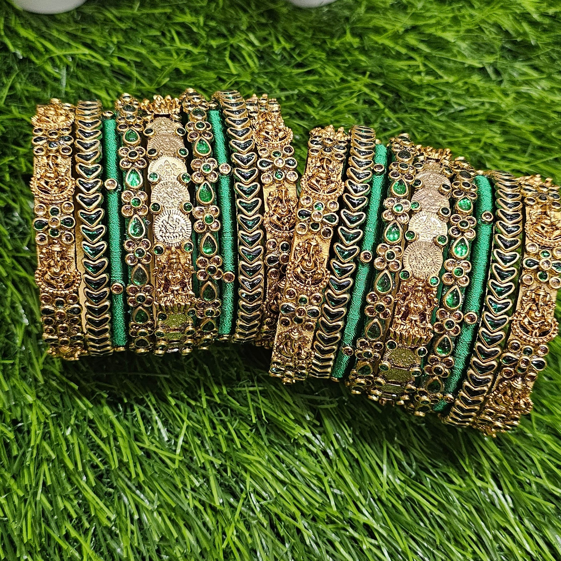 Green Lakshmi Ganesha Coin Bangle Set – Kangan by Dhruthi