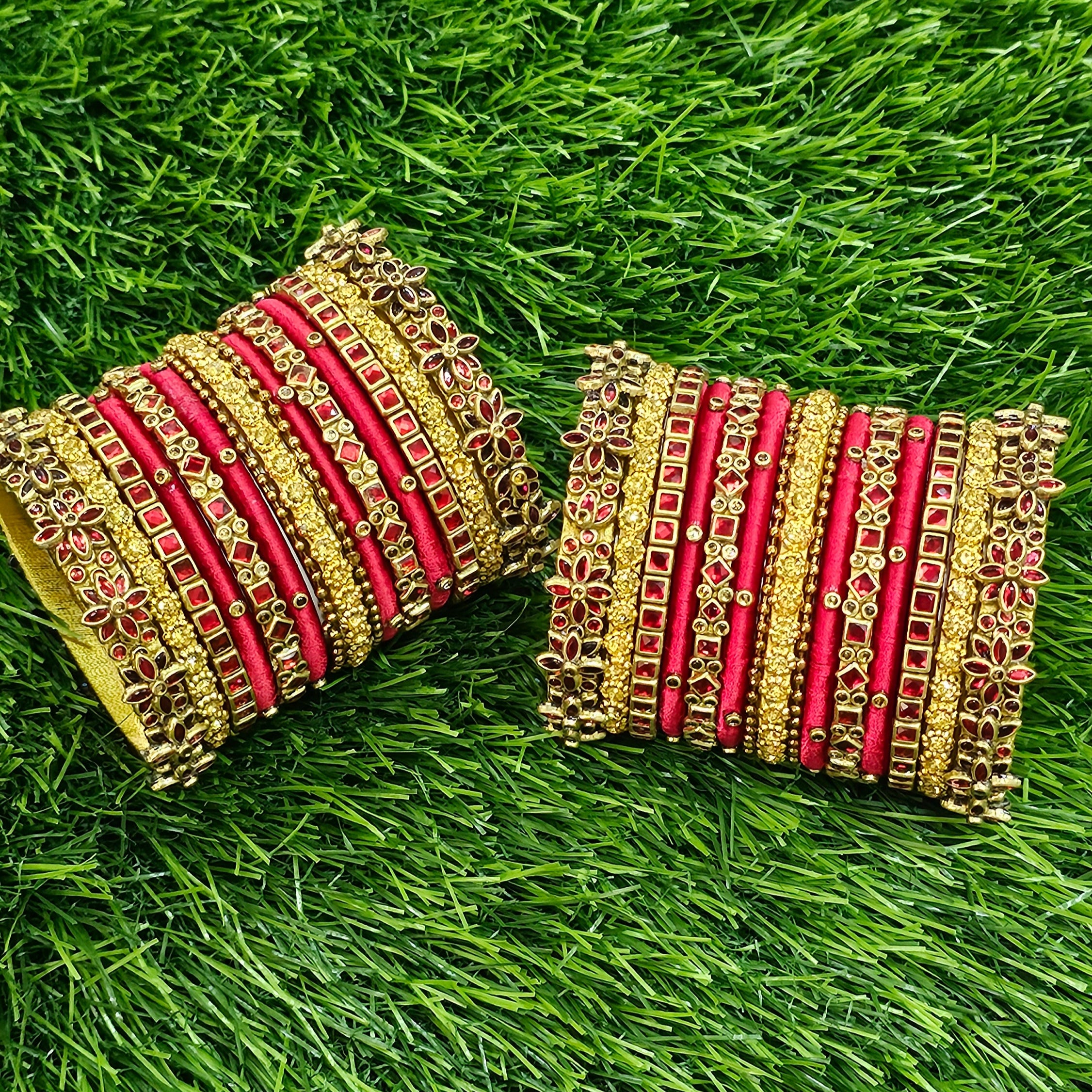 Kadamba Red & Gold Silk Thread Bangle set – Kangan by Dhruthi