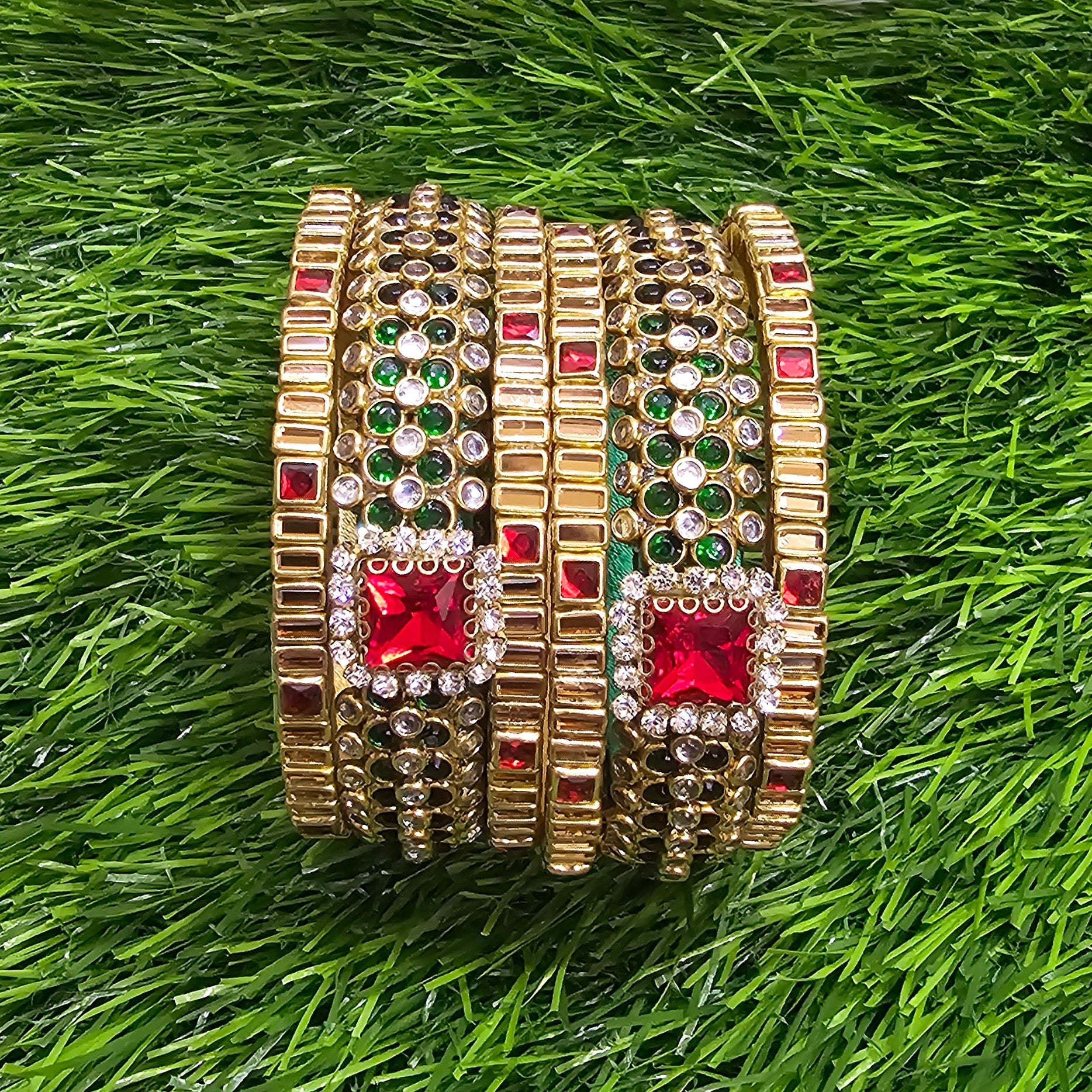 Sonal Red & Green Bangle set – Kangan by Dhruthi
