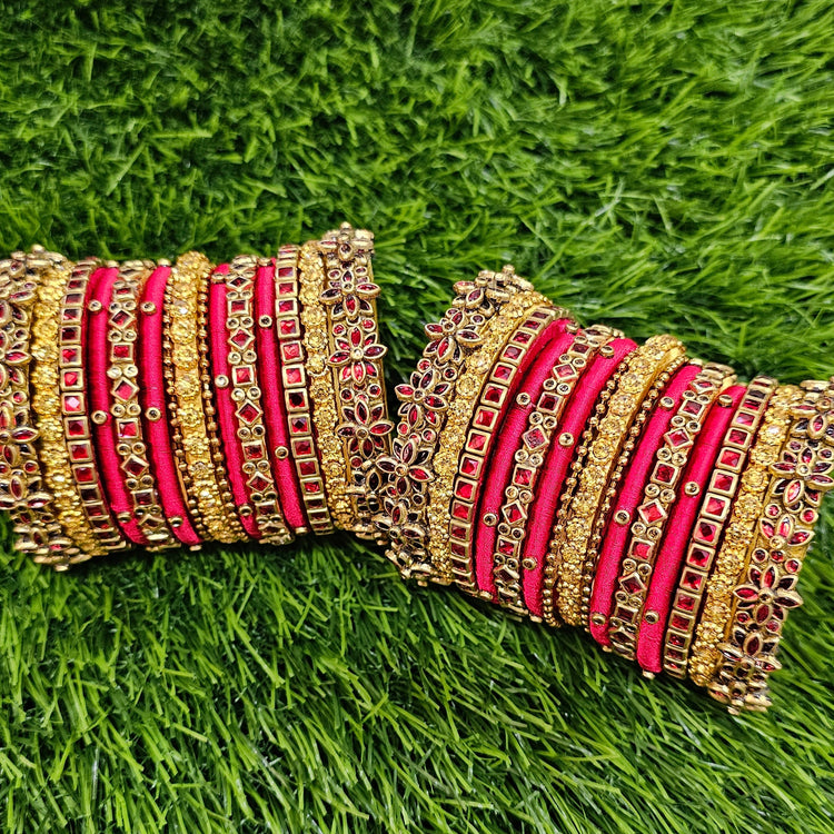 Kadamba Red & Gold Silk Thread Bangle set – Kangan by Dhruthi
